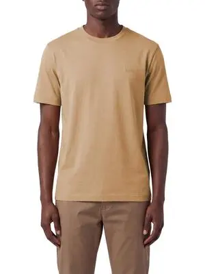 BOSS Embroidered Logo Cotton Crewneck T-shirt Beige