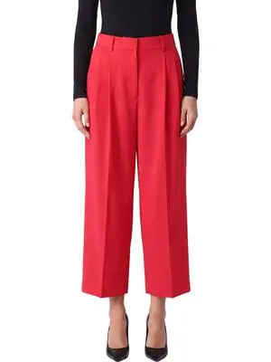 Elisabetta Franchi High-waisted Cropped Wide-leg Gabardine Trousers - Red