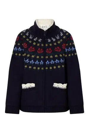 Sea SEA Preston Crochet-Trimmed Merino Wool-Blend Jacket Blue