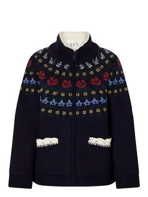 Sea Preston Crochet-trimmed Merino Wool-blend Jacket - Navy