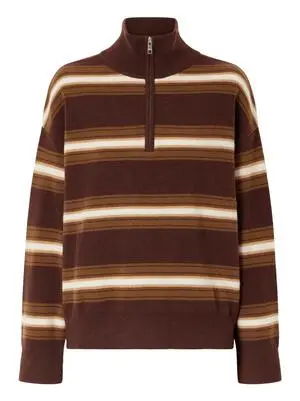 Staud Hudson Striped Cashmere Turtleneck Sweater - Brown