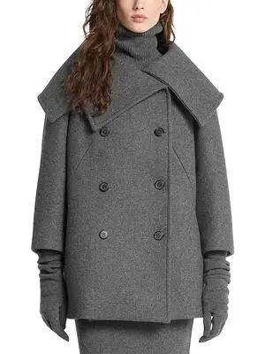 Michael Kors Portrait Collar Wool Peacoat - Graphite Melange