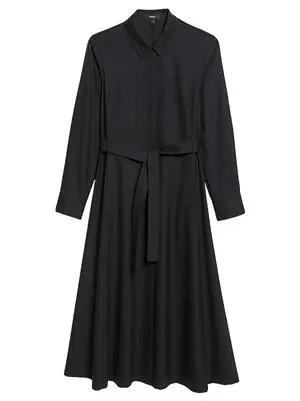 Theory Long Sleeve Belted Volume Drape Shirt Dress - Black