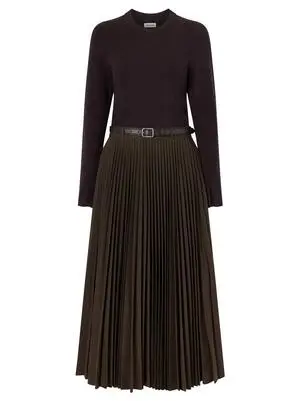 Simkhai Belted Pleated Woven Midi Dress - Brown