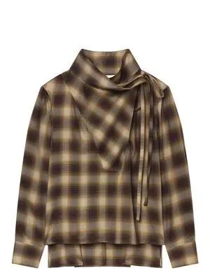 Co Plaid Asymmetric Drape Workwear Shirt - Brown