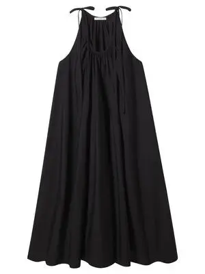 Co Tton Poplin Gathered Midi Dress - Black