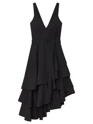 Co Tton Poplin Asymmetric Tiered Midi Dress - Black