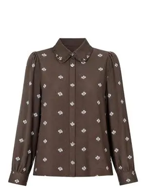 YUMI Viscose Daisy Embroidered Shirt - Brown