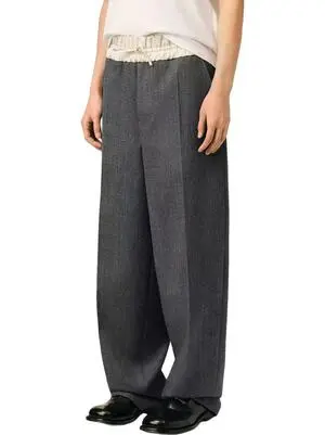 AMI Paris Elasticated-waist Wool And Satin Trousers - Grey