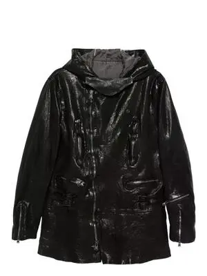YOHJI YAMAMOTO Hooded Crinkled Leather Coat