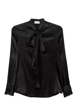 MAZZARELLI Pussy-bow Silk-satin Blouse - Black