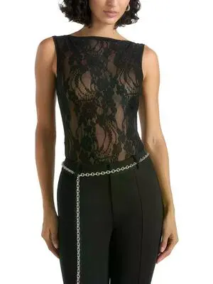 Manière De Voir Rhonda In Open-back Lace Bodysuit - Black