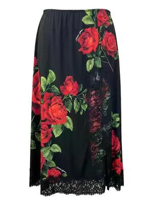 Dolce & Gabbana Rose-print Lace-trim Skirt - Black