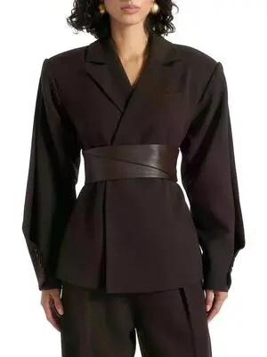Manière De Voir Marie In Twist Sleeve Tailored Blazer With Belt - Brown