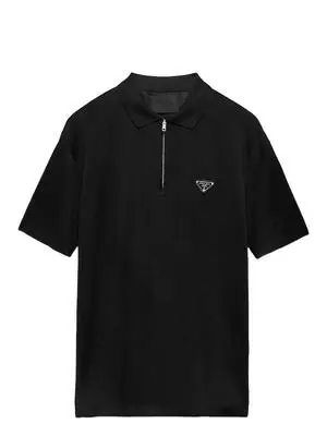 Prada Piqué Polo Shirt With Re-nylon Details - Black