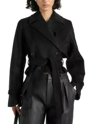 Manière De Voir Poppy In Cropped Suede Belted Biker Jacket - Black