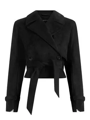 Manière De Voir Cropped Suede Belted Biker Jacket - Black
