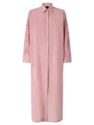 Pinko Long Striped Chemisier Dress With Floral-embroidery - Pink