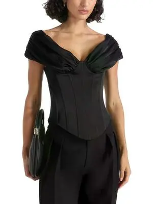 Manière De Voir Ursula In Off-shoulder Pleated Corset Top - Black