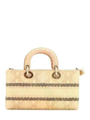 Dior Lady D-joy Bag Cannage Embroidered Raffia Medium Tote Bag - Black