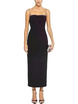 NISSA Crystal-detail Fitted Midi Dress - Black