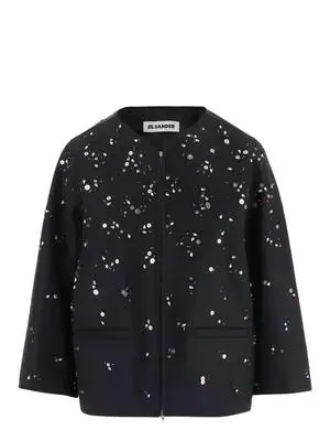 JIL SANDER Embellished Zip-up Wool Jacket - Blue