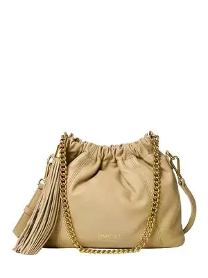 TWINSET Leather Shoulder Bag With Ruching Neutrals