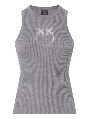 Pinko Ribbed Top With Sheer Love Birds Logo - Grey