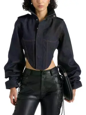 Manière De Voir Solange Denim Tacked Sleeve Corset Jacket - Blue