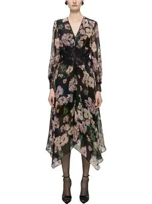 NISSA Lace-insert Chiffon Midi Dress