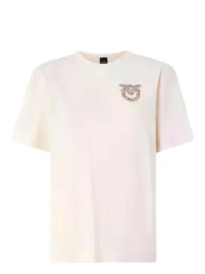 Pinko T-shirt With Embellished Love Birds Detail - Neutrals