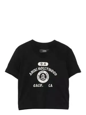 Amiri Logo Print V-neck Cropped T-shirt - Black