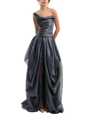 GEMY MAALOUF Strapless Draped Gown - Blue