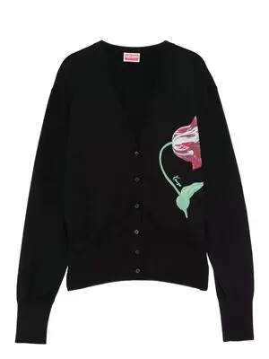 Kenzo Floral-intarsia V-neck Cardigan - Black