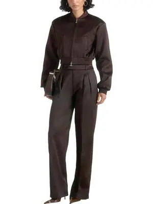Manière De Voir Satin Wide-shoulder Bomber Jacket - Brown