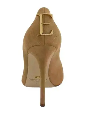 Elisabetta Franchi Suede Pumps With Logo Detail - Brown