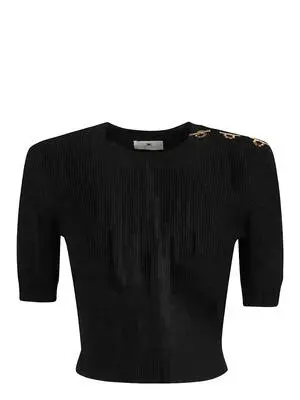 Elisabetta Franchi Ribbed Button-detail Sweater - Black