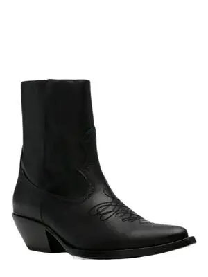 Amiri Embroidered Western Leather Boots - Black