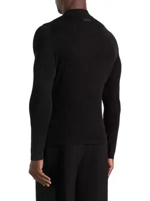 Manière De Voir Kw003 In Fitted Mock Neck Wool-blend Jumper - Black