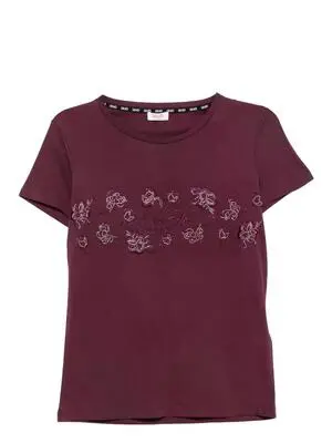 Liu Jo Rhinestone Embellished Floral Cotton T-shirt - Red