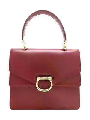Celine Celine 1997 Leather Double Flap Top Handle Bag Red