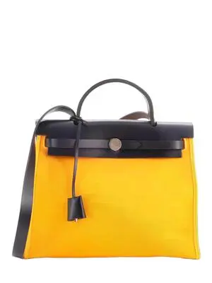 Hermès Herbag Zip Verso Leather And Toile 31 Shoulder Bag Yellow