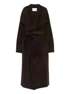 Soft Goat Belted Shawl-collar Coat - Brown