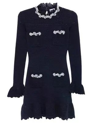 SELF-PORTRAIT Bead-embellished Mini Dress - Blue