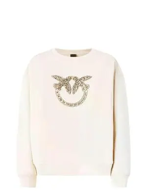 Pinko Crystal-embellished Love Birds Cotton Sweatshirt - Neutrals