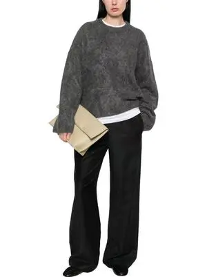 Soft Goat Brushed-knit Crew-neck Sweater - Grey