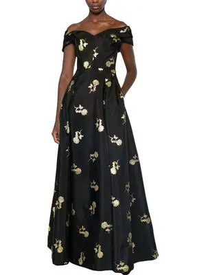Rebecca Vallance Mariya Floral-jacquard Gown - Black