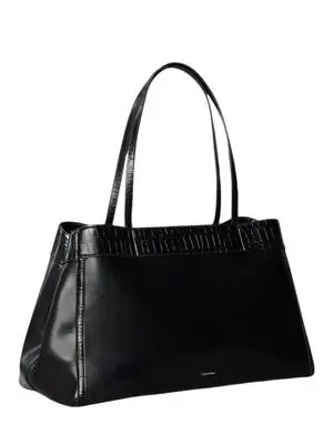 CALVIN KLEIN Large Monogram Croc-effect Trim Tote Bag