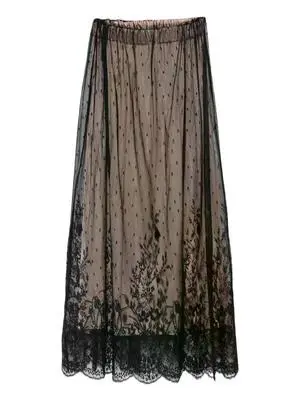 Isabel Benenato Lace-overlay Gathered Maxi Skirt - Black
