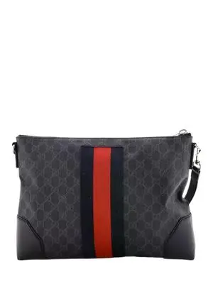 Gucci Web Zip Flat Messenger Gg Coated Canvas Medium Cross Body Bag - Black